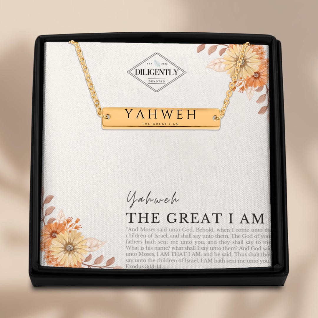 Yahweh Christian Necklace YHWH 18K Gold Necklace Horizontal Bar ...