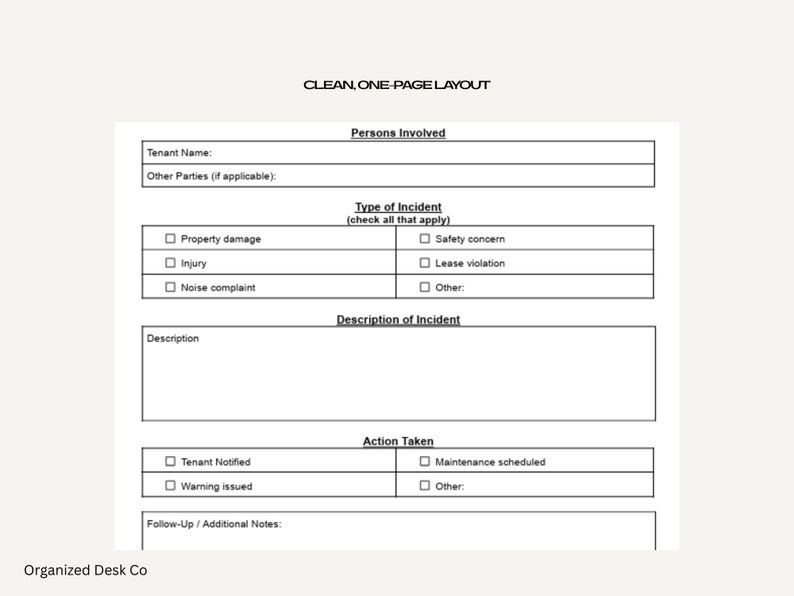 Tenant Incident Report Form | Rental Property Management (fillable PDF ...