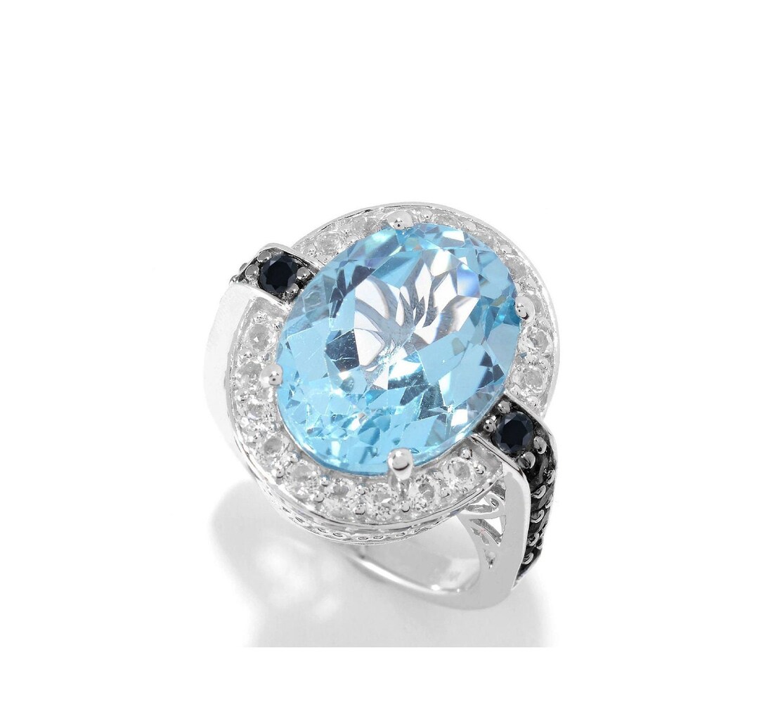 Natural Sky Blue Topaz Gemstone Ring With White Zircon 925 Sterling ...