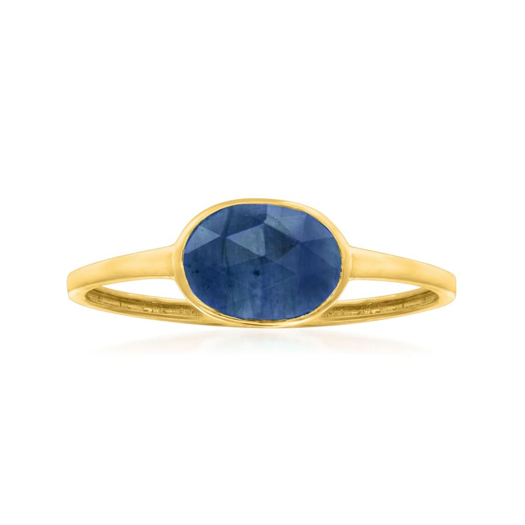 Solid Gold Ring-natural Indian Blue Sapphire 8x6 Oval Rose Cut Gemstone ...