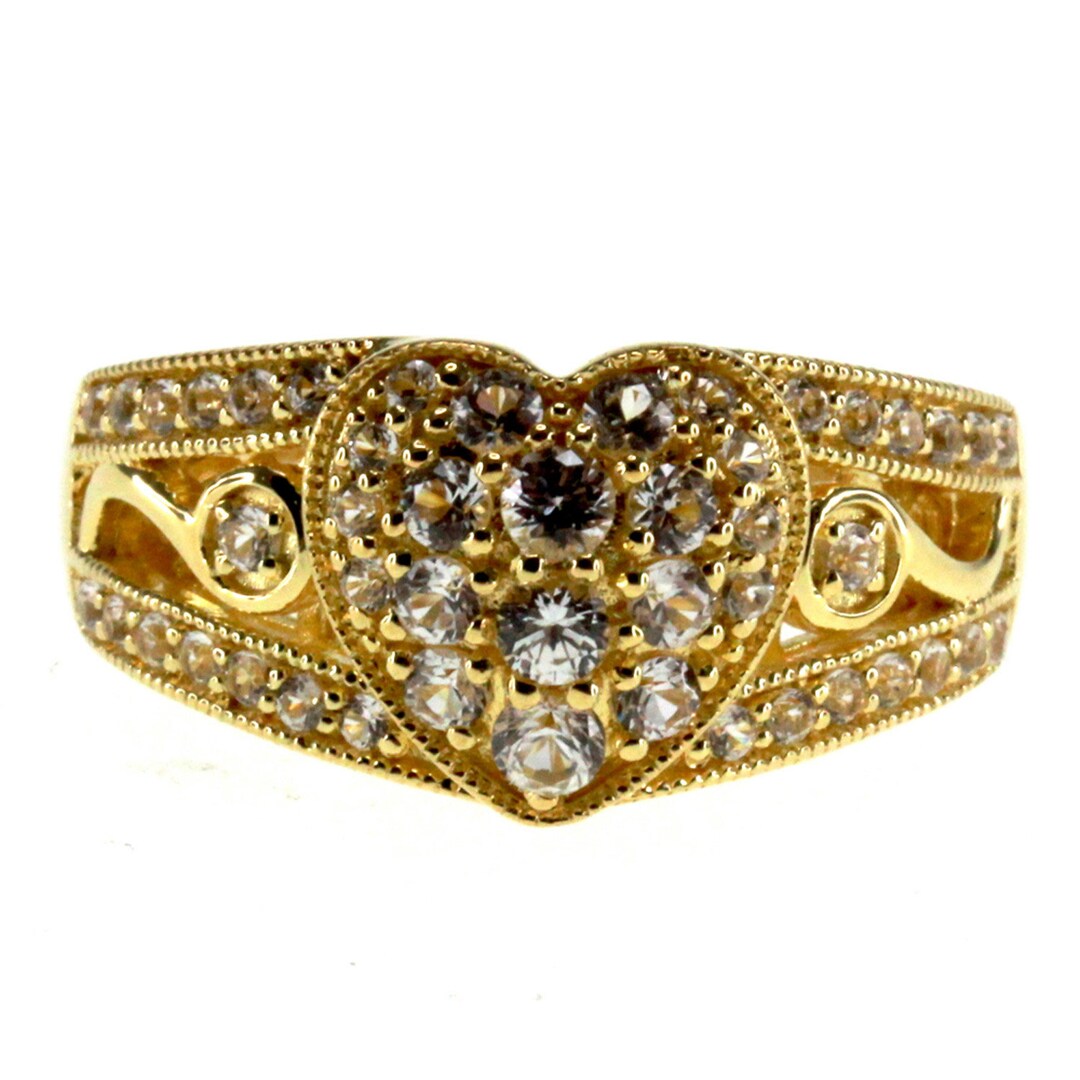 Beautiful Gold Plated Heart Shape Silver Ring Natural White Zircon ...