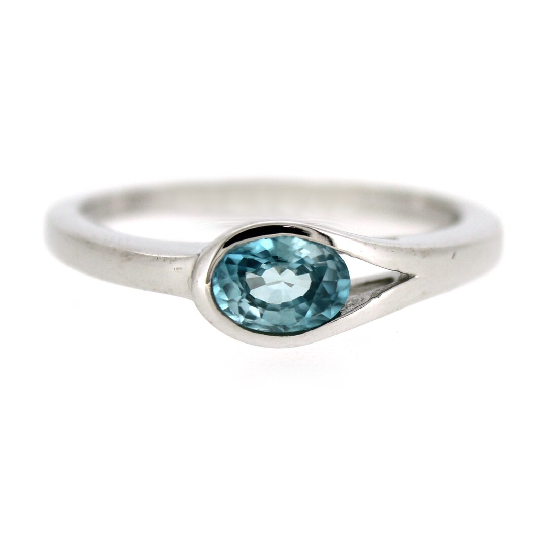 Natural Blue Zircon Ring Sterling Silver Gemstone Engagement Ring for ...