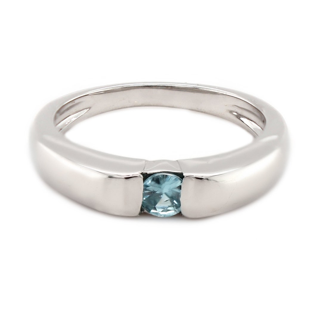 Blue Zircon Sterling Gemstone Band Ring, 925 Sterling Silver Minimalist ...
