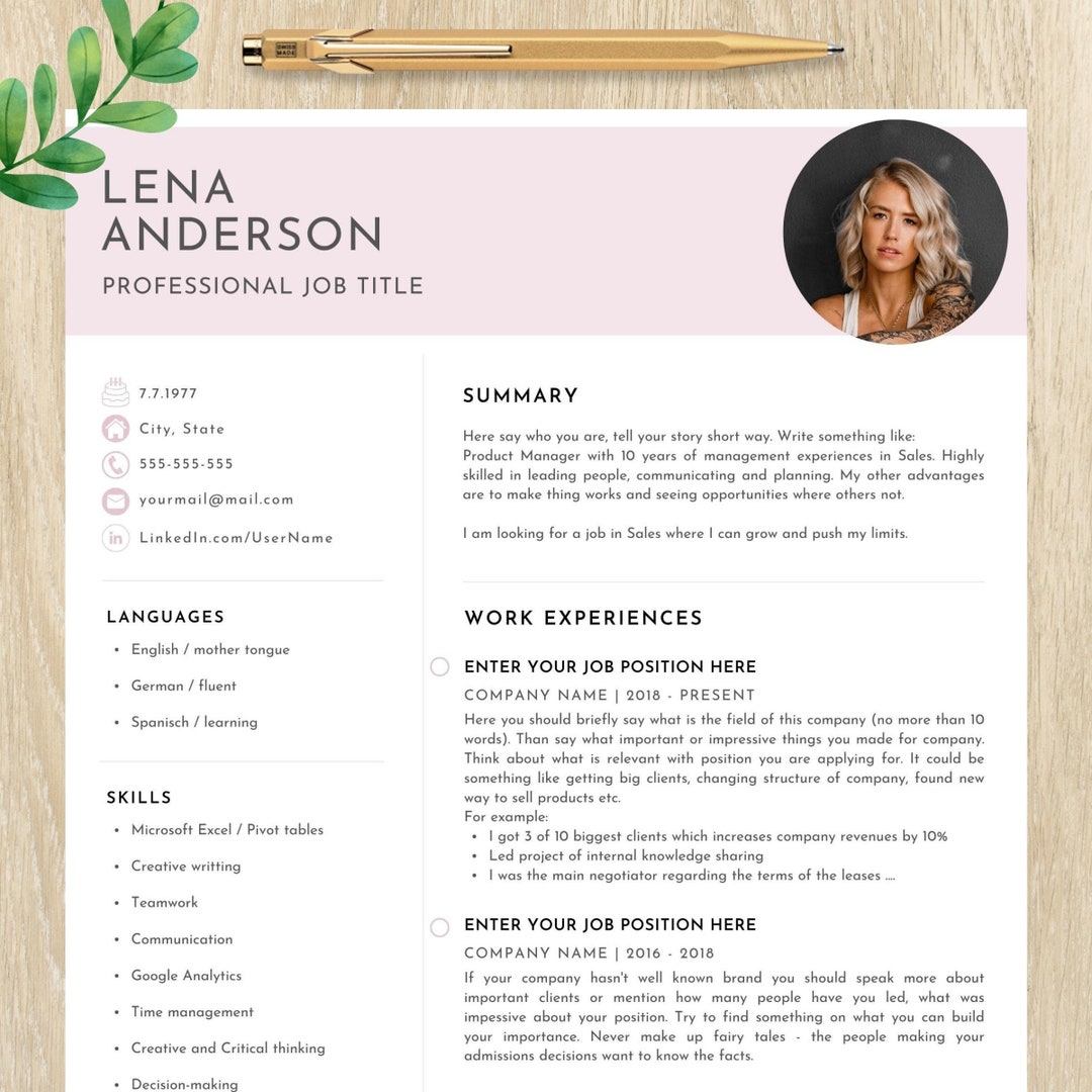 Stylish Women's Resume With Editable Design, Modern Resume Template ...