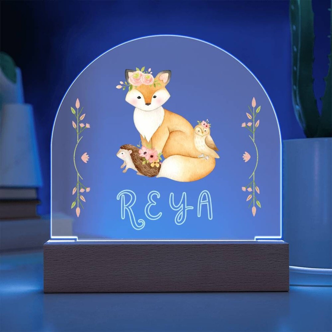 Custom Name Night Light for Child, Woodland Creature Nursery Decor ...