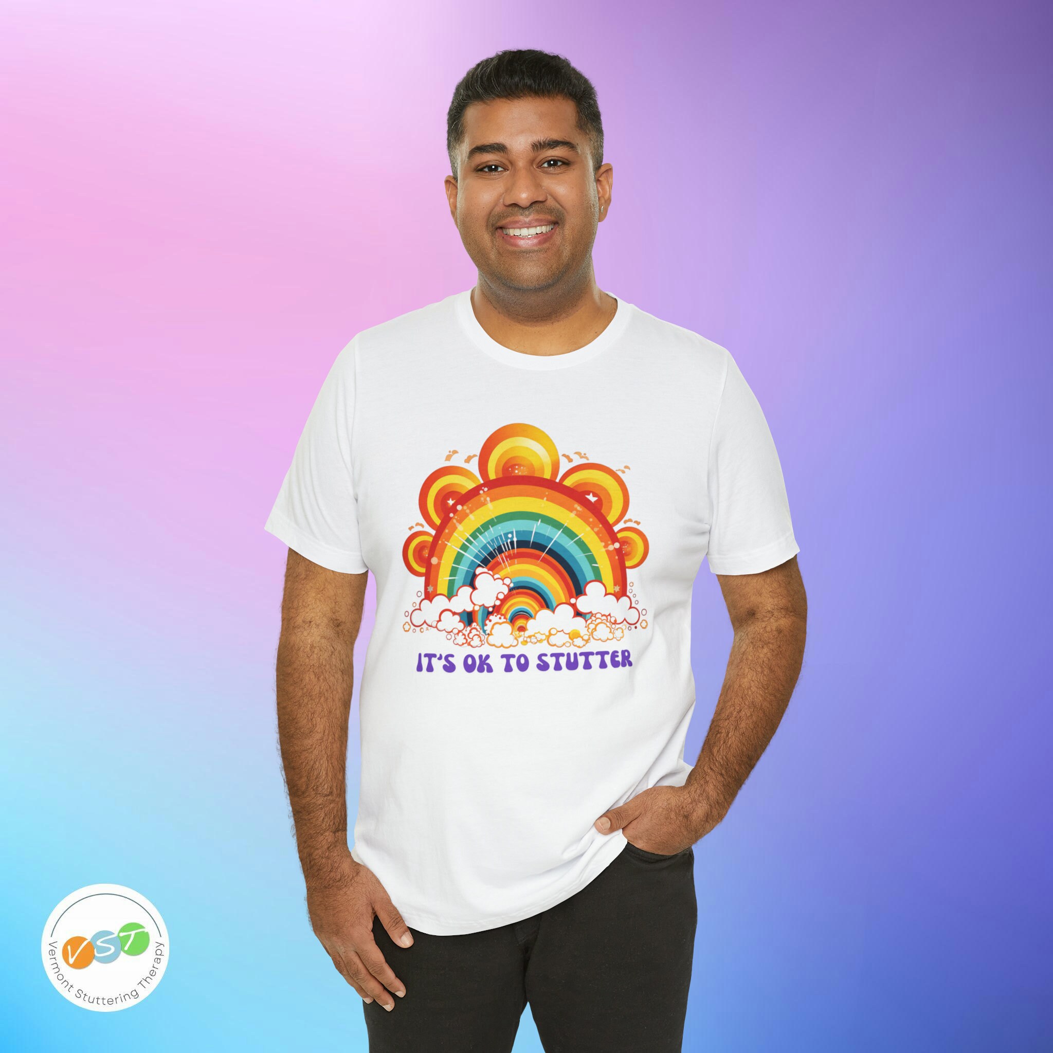 It's OK to Stutter 70s Groovy Rainbow T-shirt, Stuttering Support Retro ...