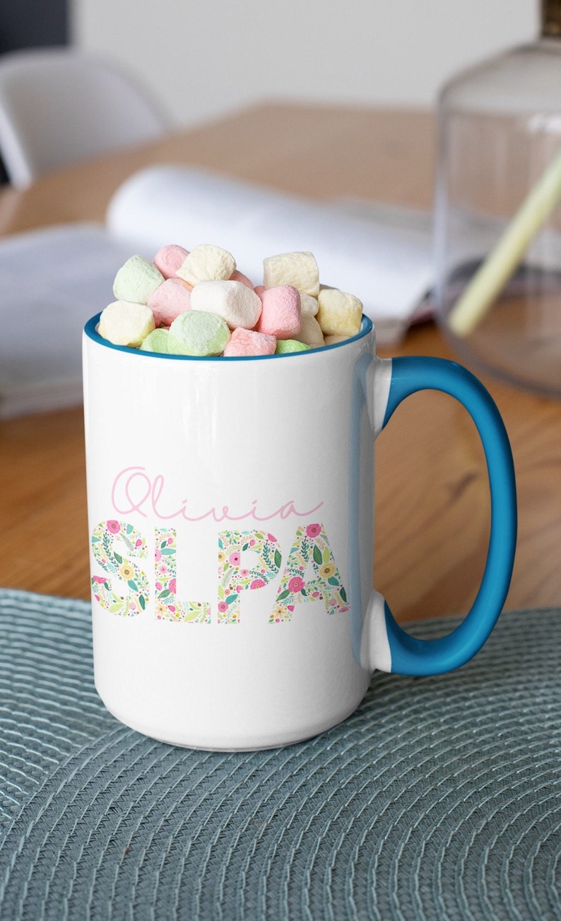Custom Name Floral SLPA Mug, 15oz Two-tone Mug Gift, Grad Gift for SLPA ...