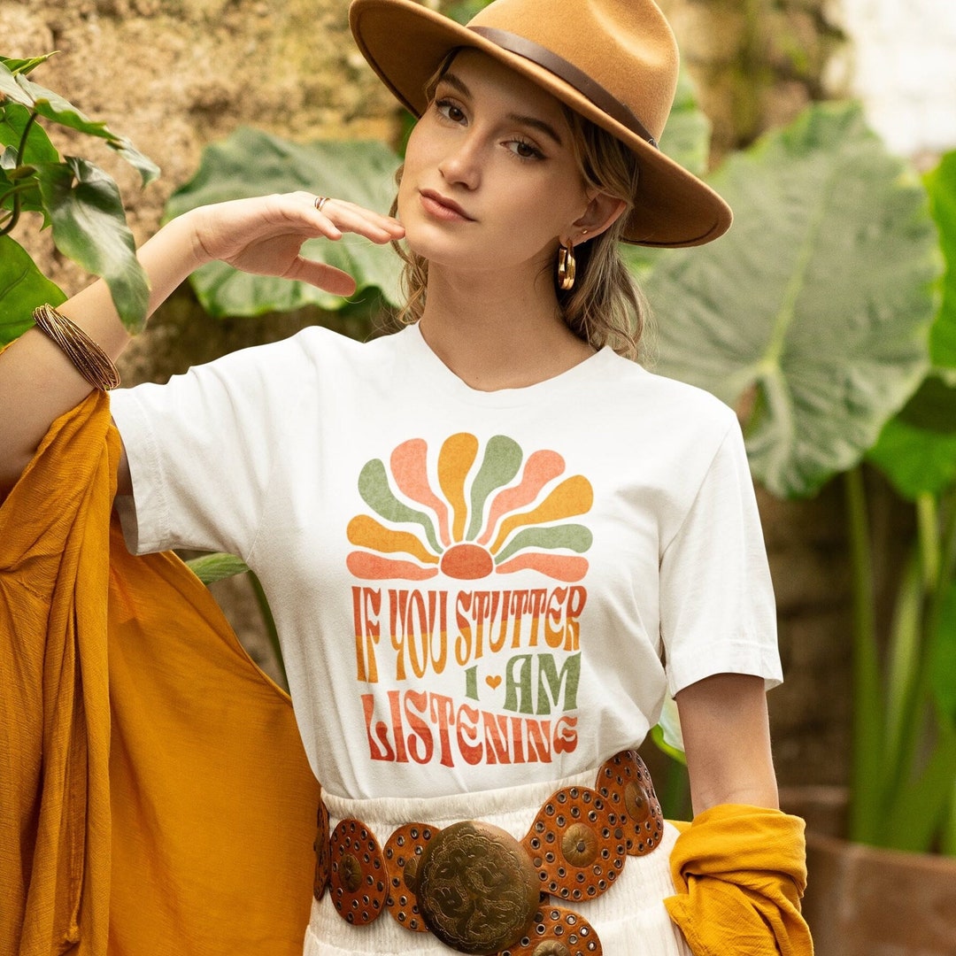 Stuttering Awareness Retro Sun Tshirt, Boho Stuttering Awareness Gift ...