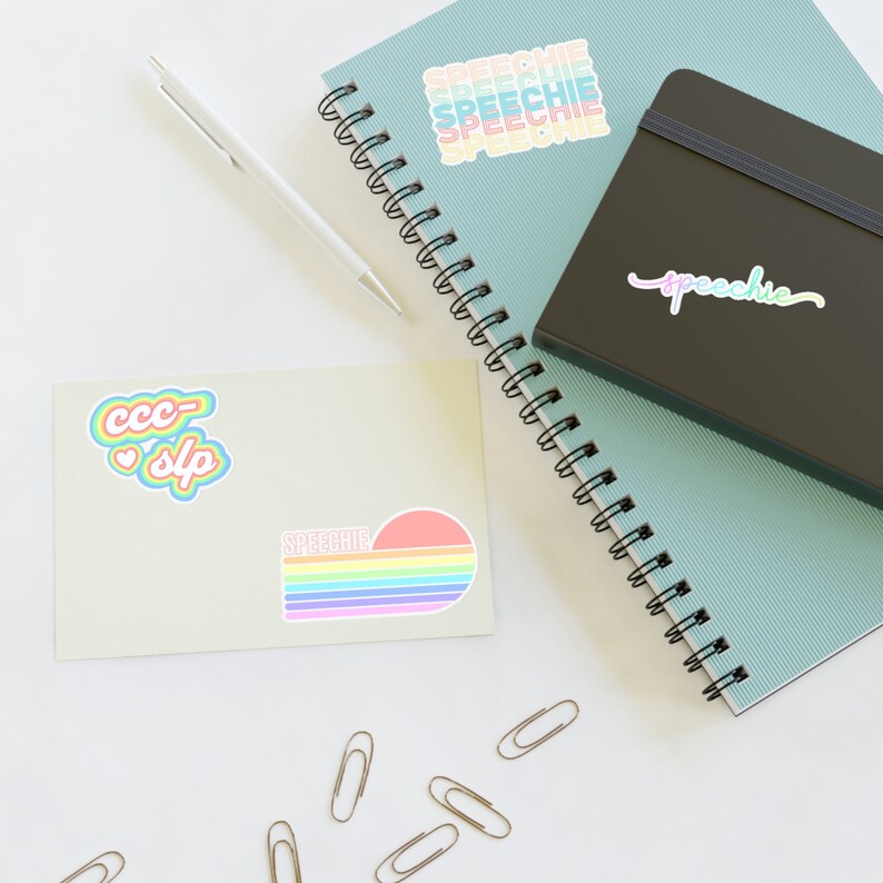 SLP Stickers, Sticker Sheet, 4 X 6" or 8.5 X 11", Four Pastel Speechie ...