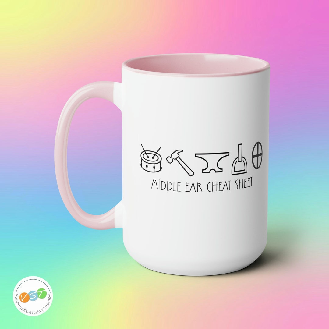Funny Audiology Middle Ear Cheat Sheet Mug, 15 Oz Two-tone Mug ...