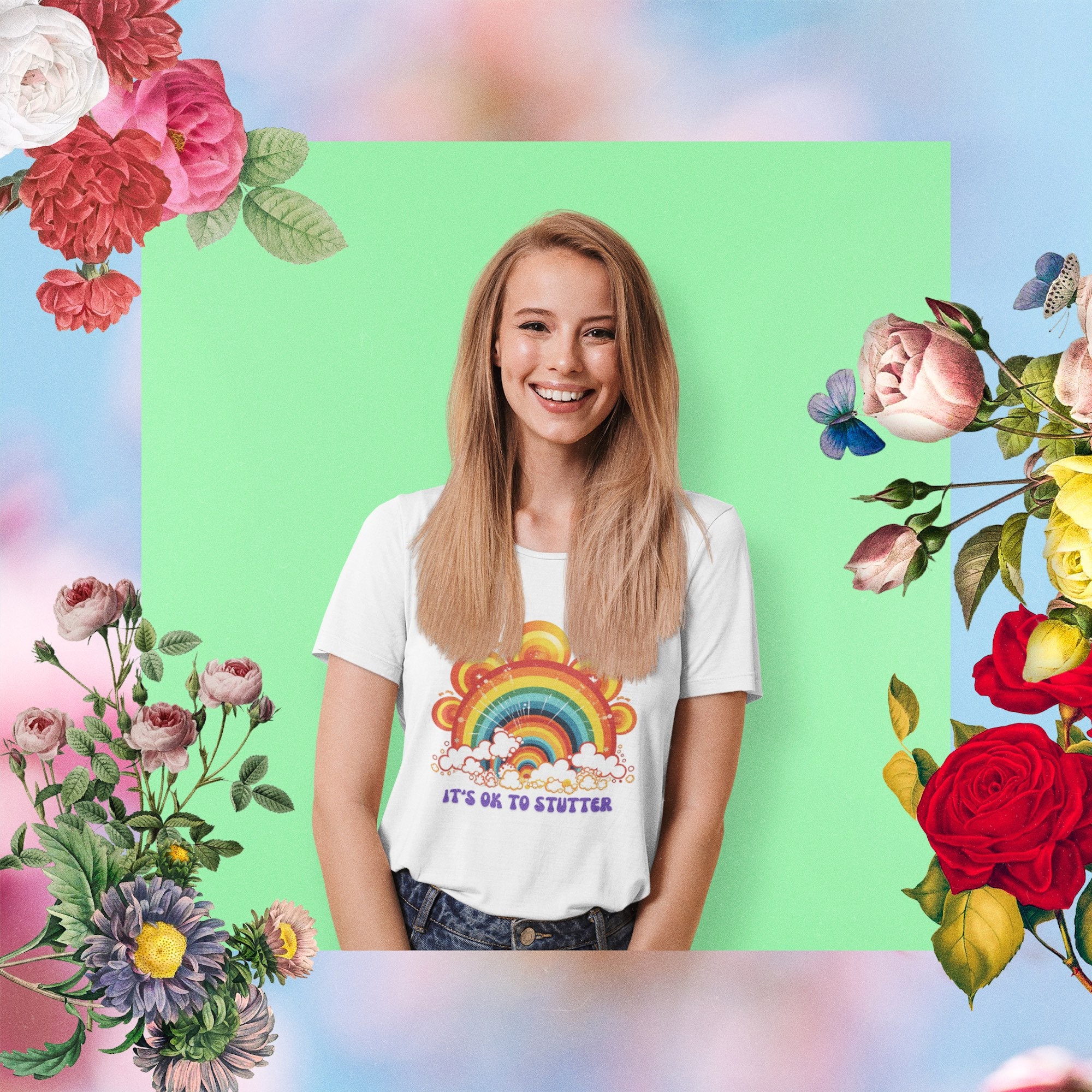 It's OK to Stutter 70s Groovy Rainbow T-shirt, Stuttering Support Retro ...