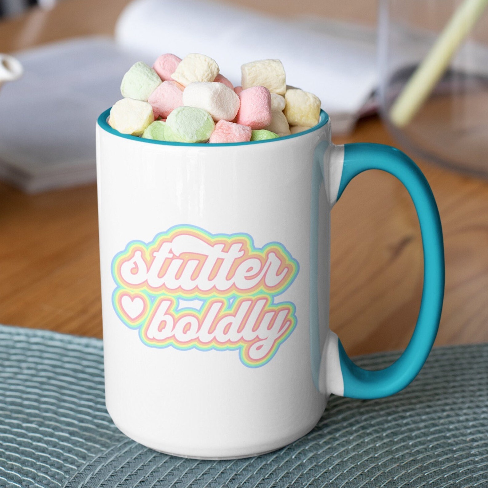 Stuttering Mug, Stutter Boldly, Pastel Coffee Mug, 15oz Mug, Two-tone ...