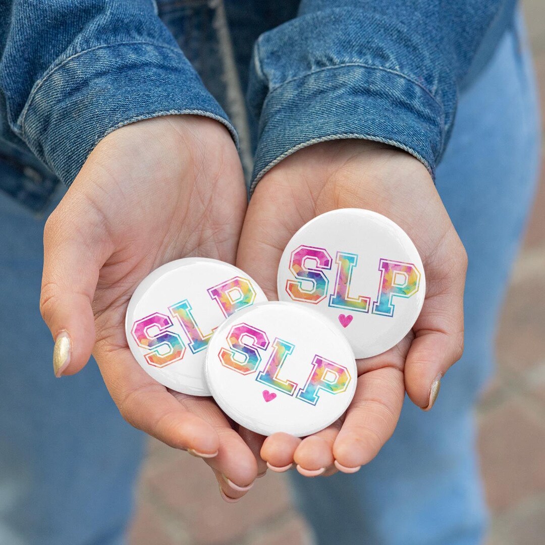 SLP Pin Button for Speech-language Pathologist, SLP Colorful Rainbow ...