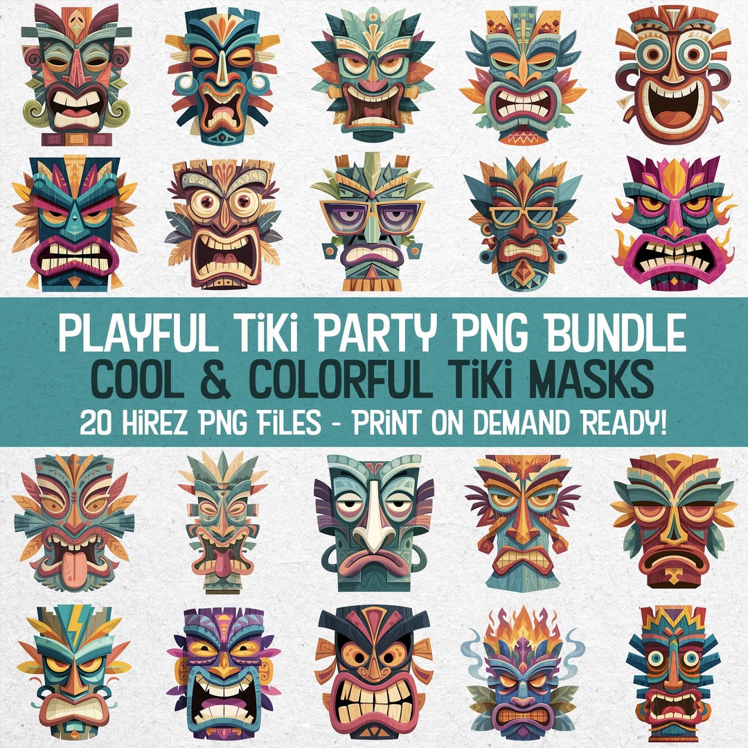 20 Cool Tiki Masks PNG Bundle – Retro Cute Clipart – Transparent ...