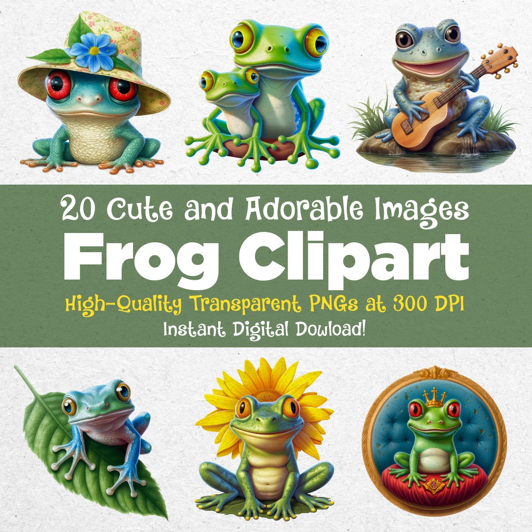 20 Cute Frog Clipart PNG Files - Adorable Froggy Friends for Digital ...