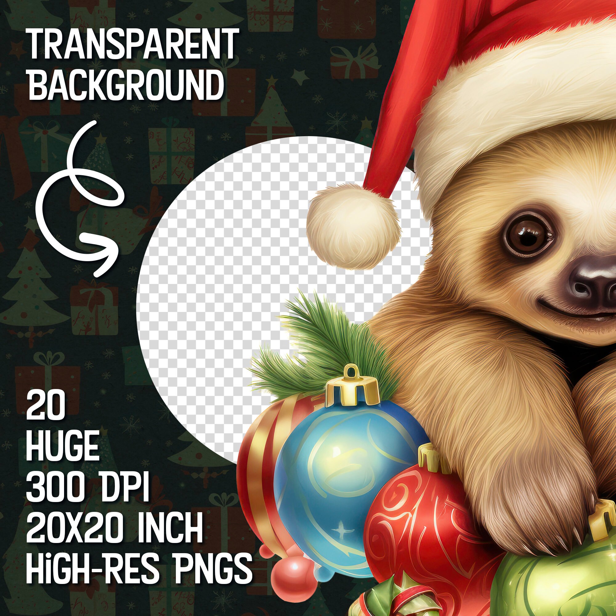 Cute Sloth Christmas Holiday Pngs: 20 Bundle Set of Adorable Festive ...