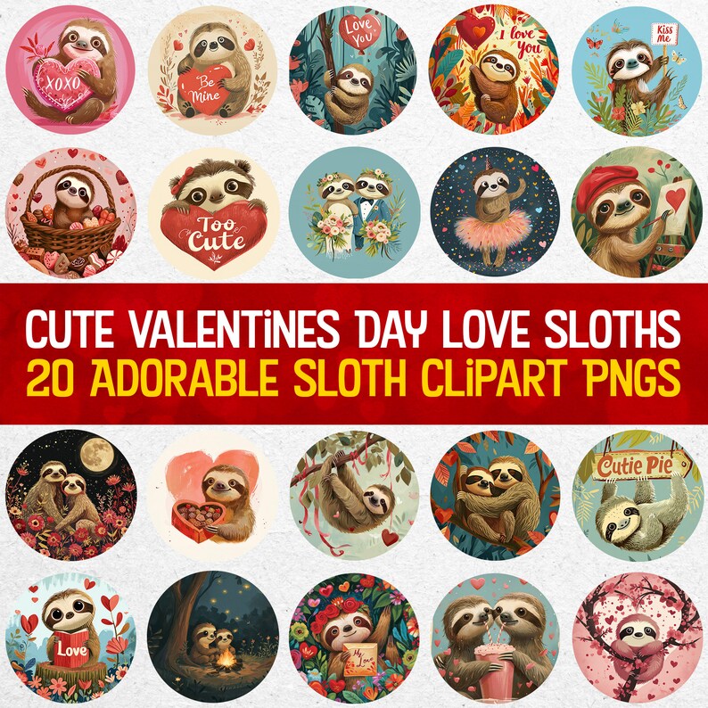 Valentine's Day Sloth Clipart - 20 Cute & Lovable Digital Images for ...