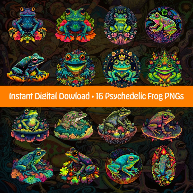 Psychedelic Frog Clipart - 16 Unique Frog Clipart PNG Graphics for Art ...