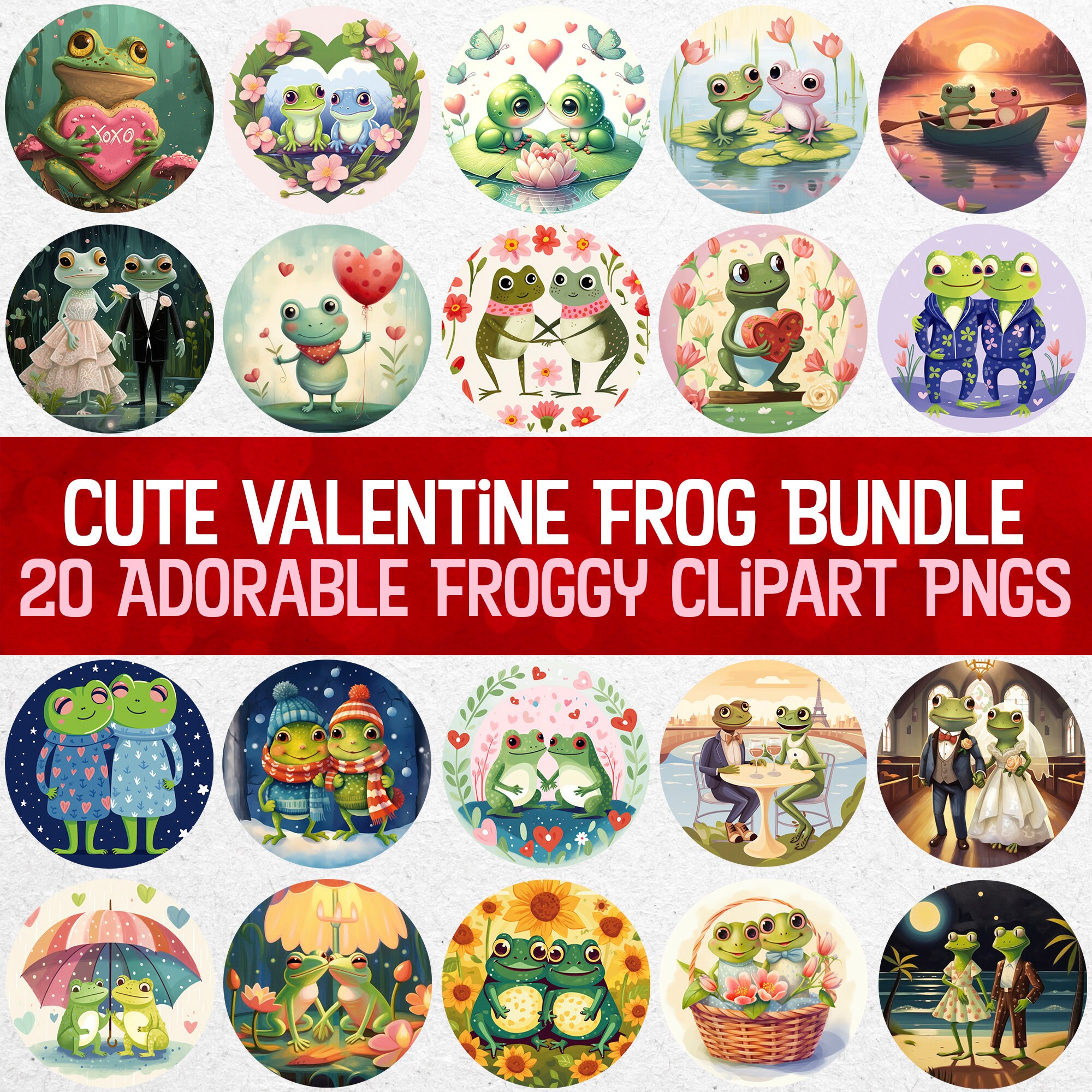 Frog Lovers Valentine Clipart Collection - 20 PNG Images for Festive ...