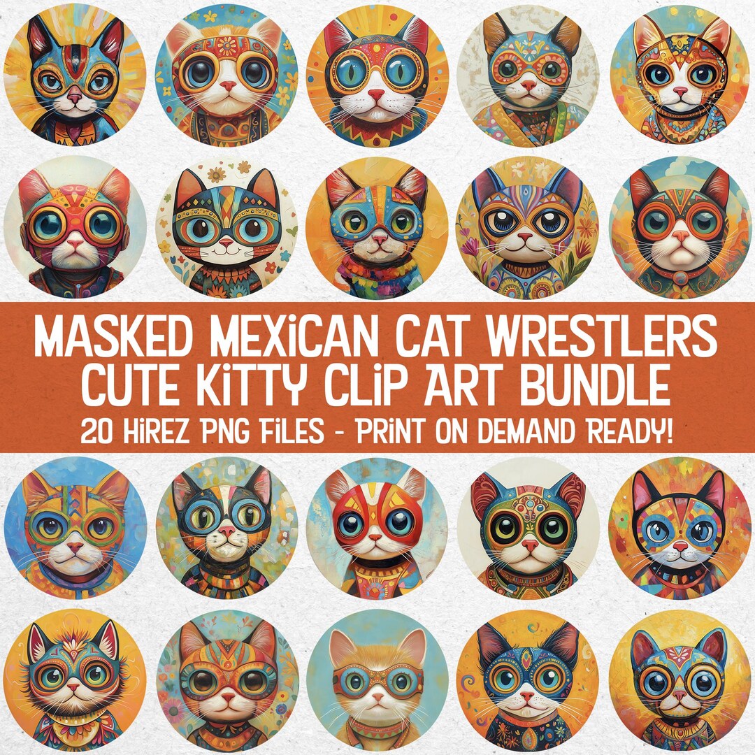 Unique Mexican Luchador Cat & Kitten Clipart, Cute Cat Wrestler ...