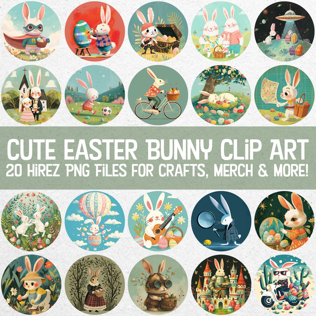 Adorable Easter Bunny Clipart Bundle - 20 Unique, Handcrafted Images ...