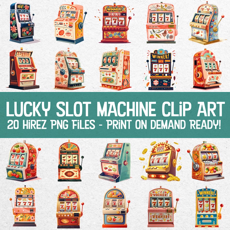 20 Lucky Slot Machine Clip Art Image Bundle - High-quality, Royalty ...