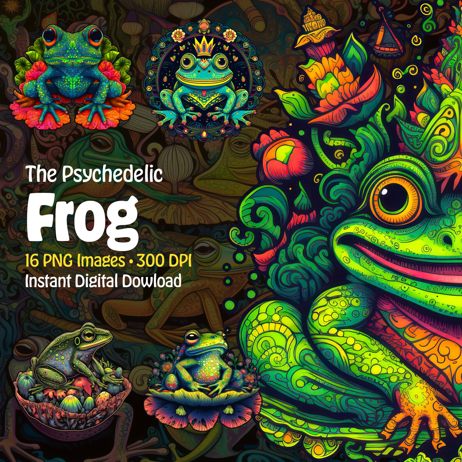 Psychedelic Frog Clipart - 16 Unique Frog Clipart PNG Graphics for Art ...