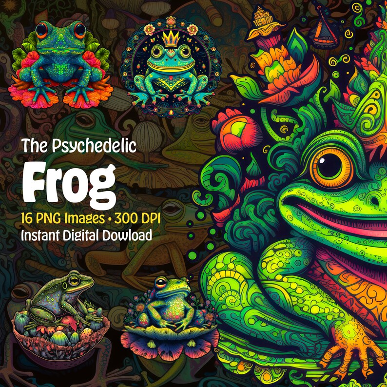Psychedelic Frog Clipart - 16 Unique Frog Clipart PNG Graphics for Art ...