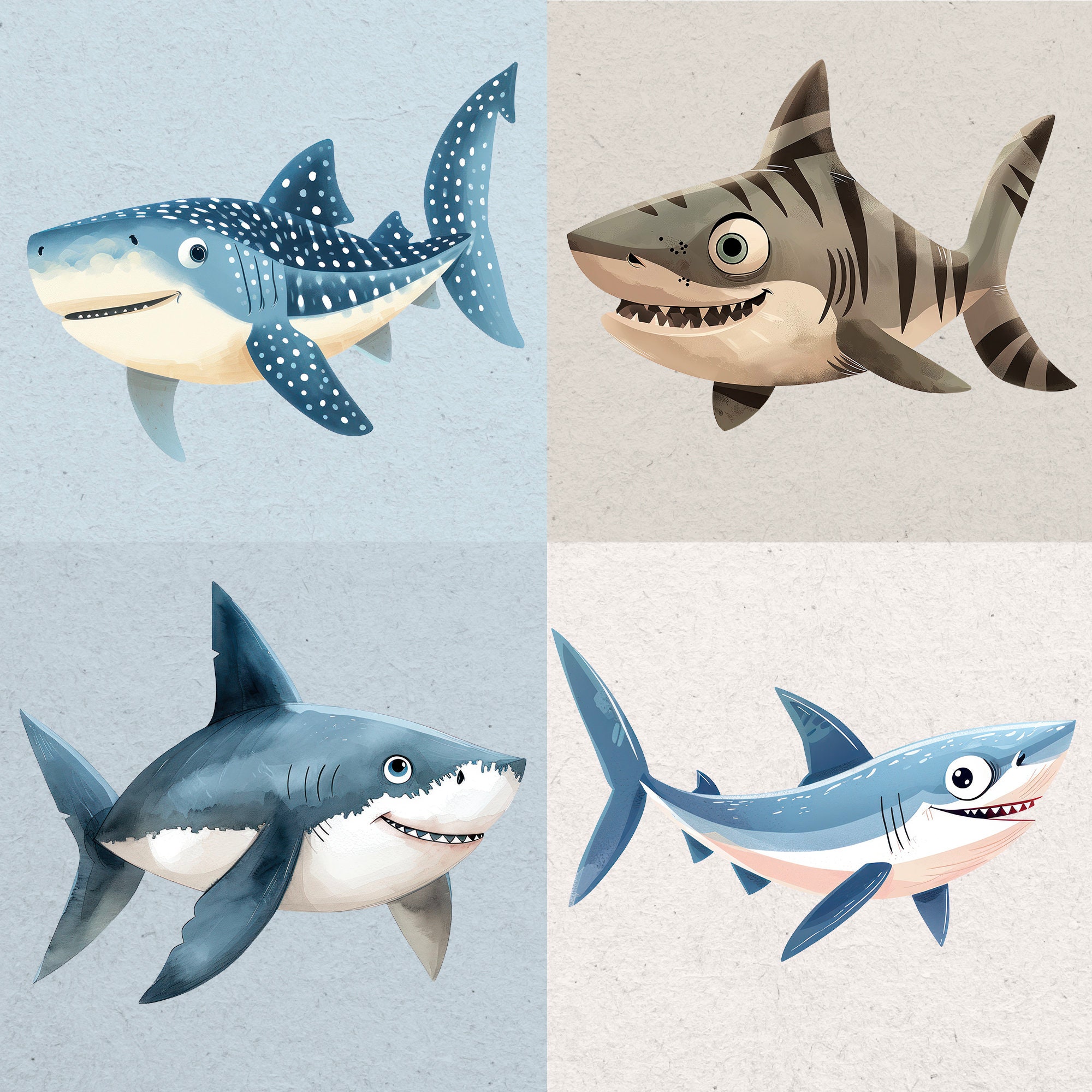 Adorable Shark Illustration Bundle: 20 High-quality PNG Images of ...