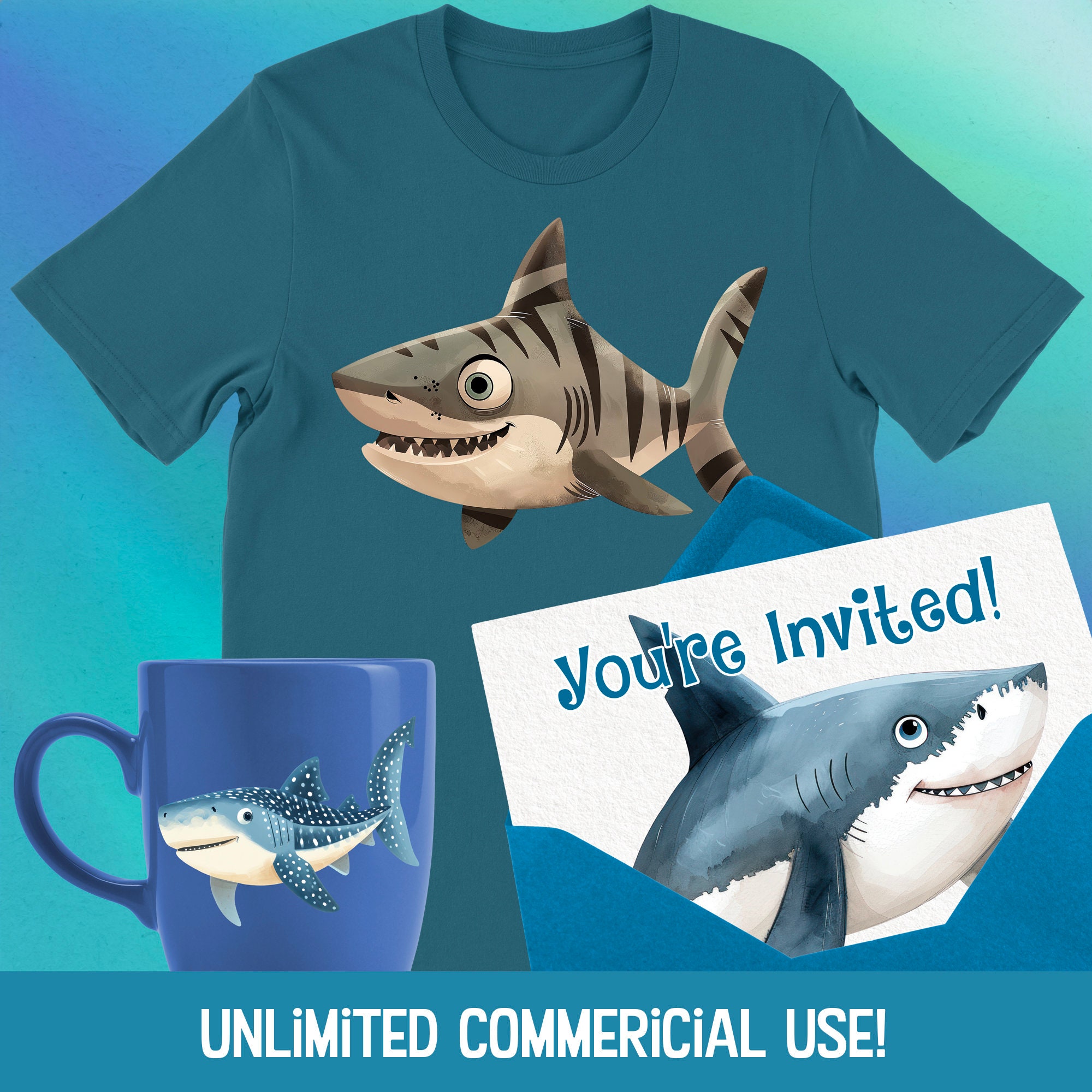 Adorable Shark Illustration Bundle: 20 High-quality PNG Images of ...