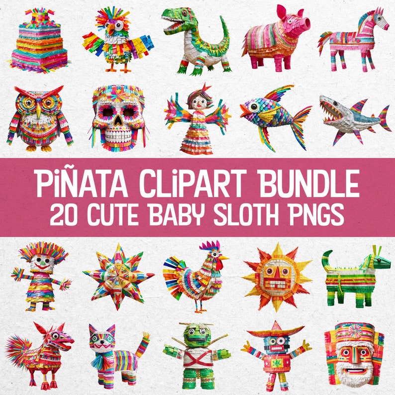 Colorful Piñata PNG Images Bundle - 20 Cute Piñata Graphics Pack - Etsy