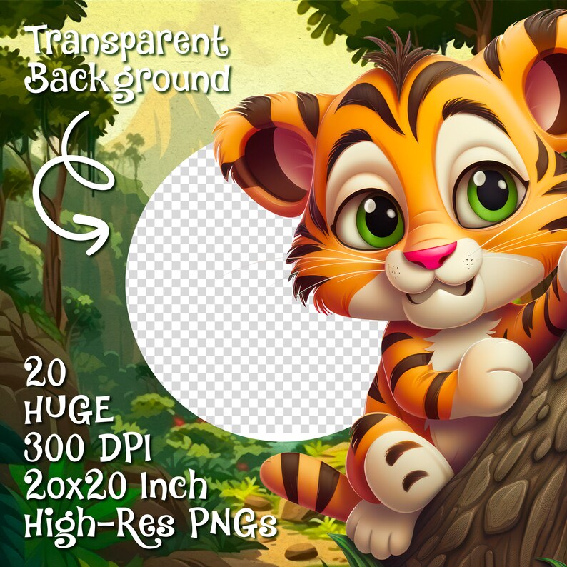 Roar Into Fun With 20 Cute Tiger Clipart Pngs for Scrapbooking, Product ...