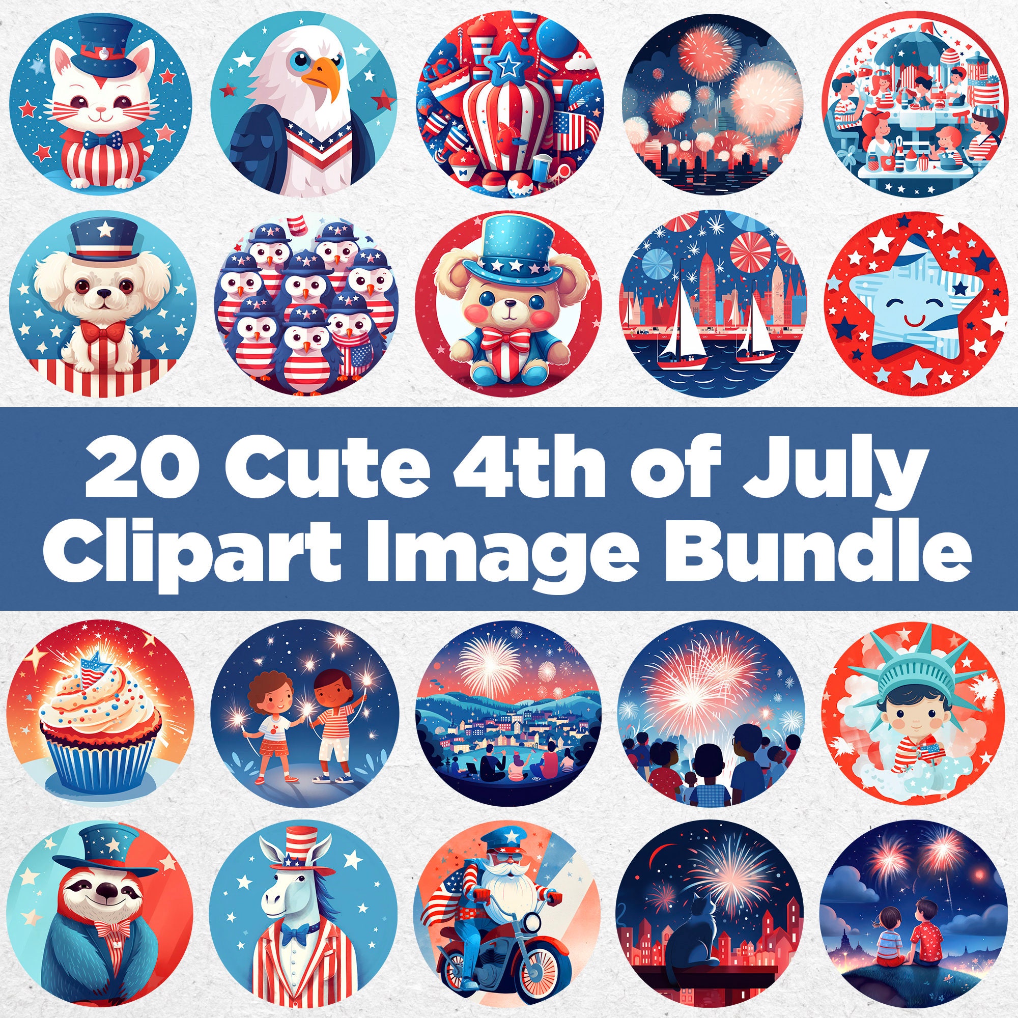 4th of July Holiday Clipart Bundle 20 Cute Patriotic PNG - Etsy