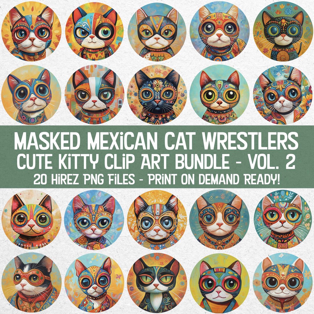 Funny Mexican Luchador Cat & Kitten Clipart, Cute Cat Wrestler ...