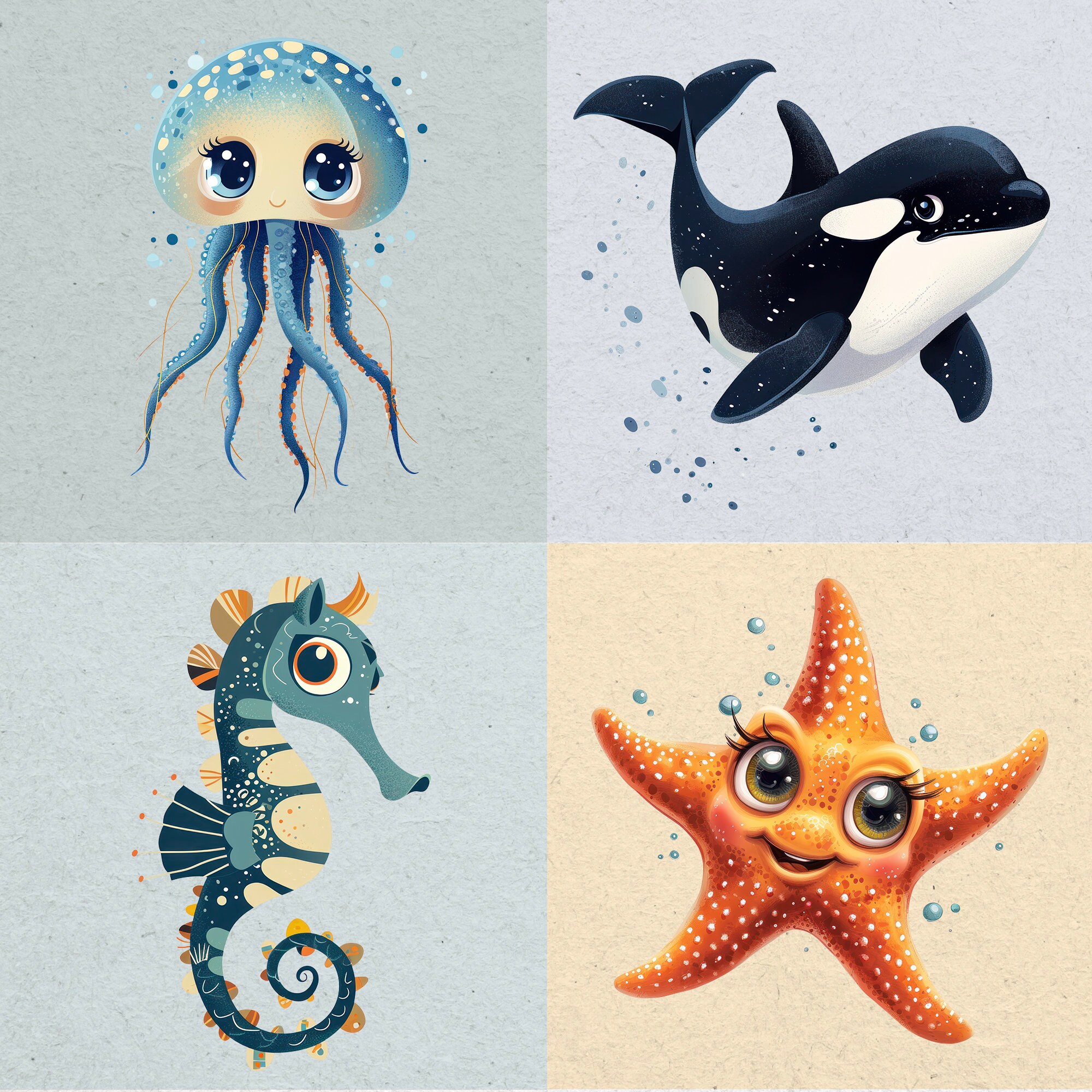 Adorable Ocean Life Bundle - 20 Cute Assorted Sea Creatures PNG Images ...