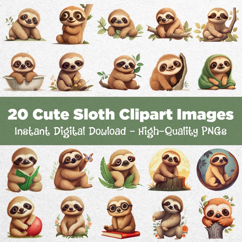 Cute and Adorable Sloth Clipart Bundle 20 High-quality Pngs - Etsy