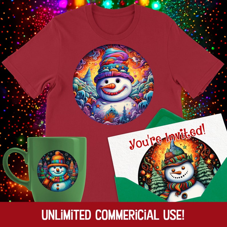 Psychedelic Snowman Christmas Clipart Bundle - 20 Unique Cosmic Snowmen ...