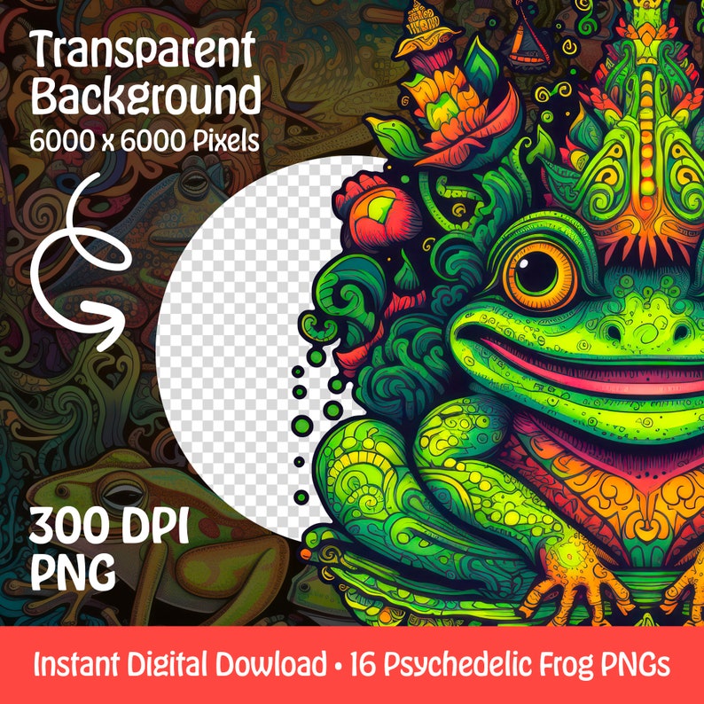Psychedelic Frog Clipart - 16 Unique Frog Clipart PNG Graphics for Art ...