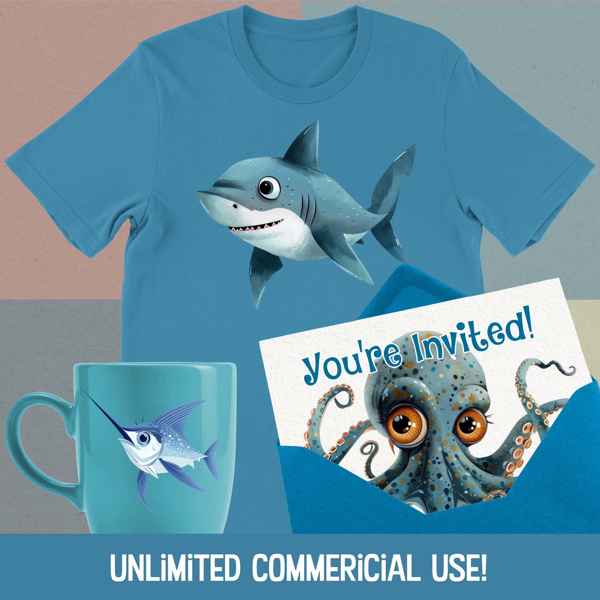 Adorable Ocean Life Bundle - 20 Cute Assorted Sea Creatures PNG Images ...