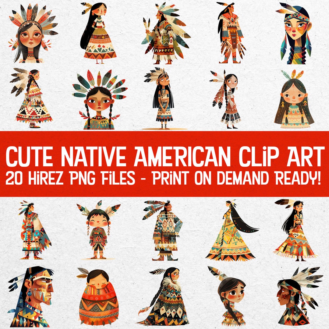 Exclusive Bundle of 20 Cute Native American Clip Art Images | Product ...