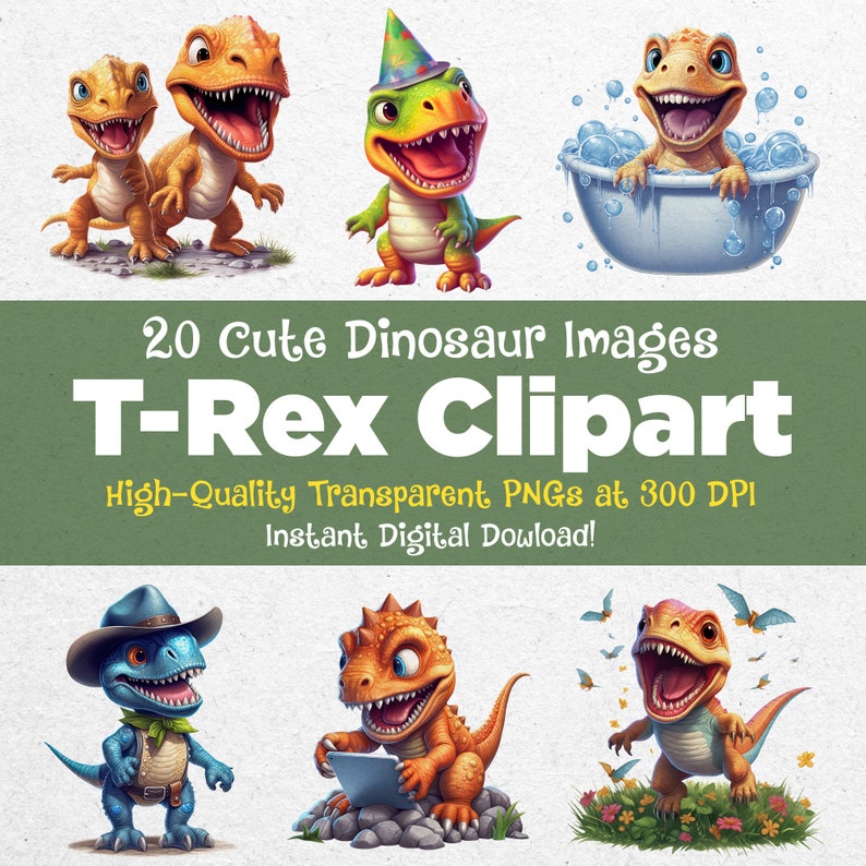 Creative Fun T-rex Clipart Bundle - Fun and Cute Dinosaur Clipart Pngs ...