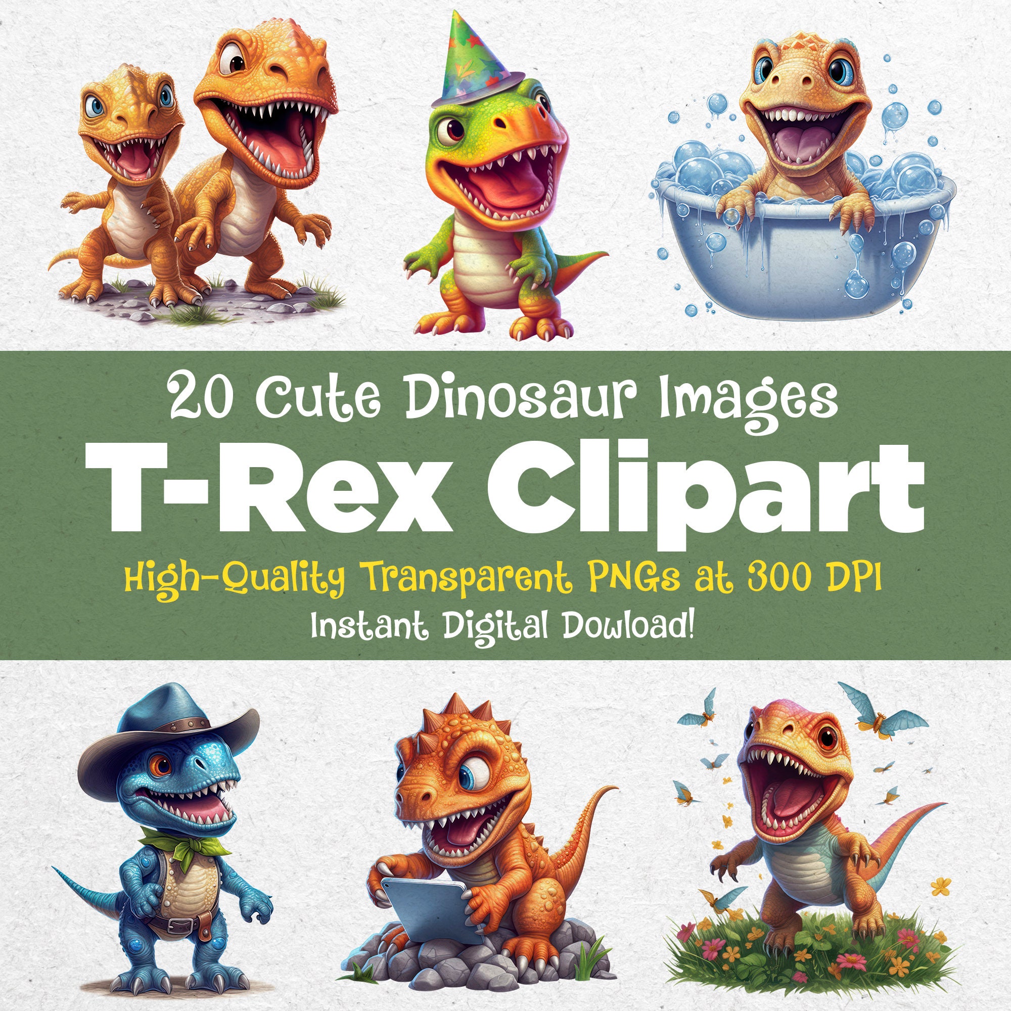Creative Fun T-rex Clipart Bundle - Fun and Cute Dinosaur Clipart Pngs ...