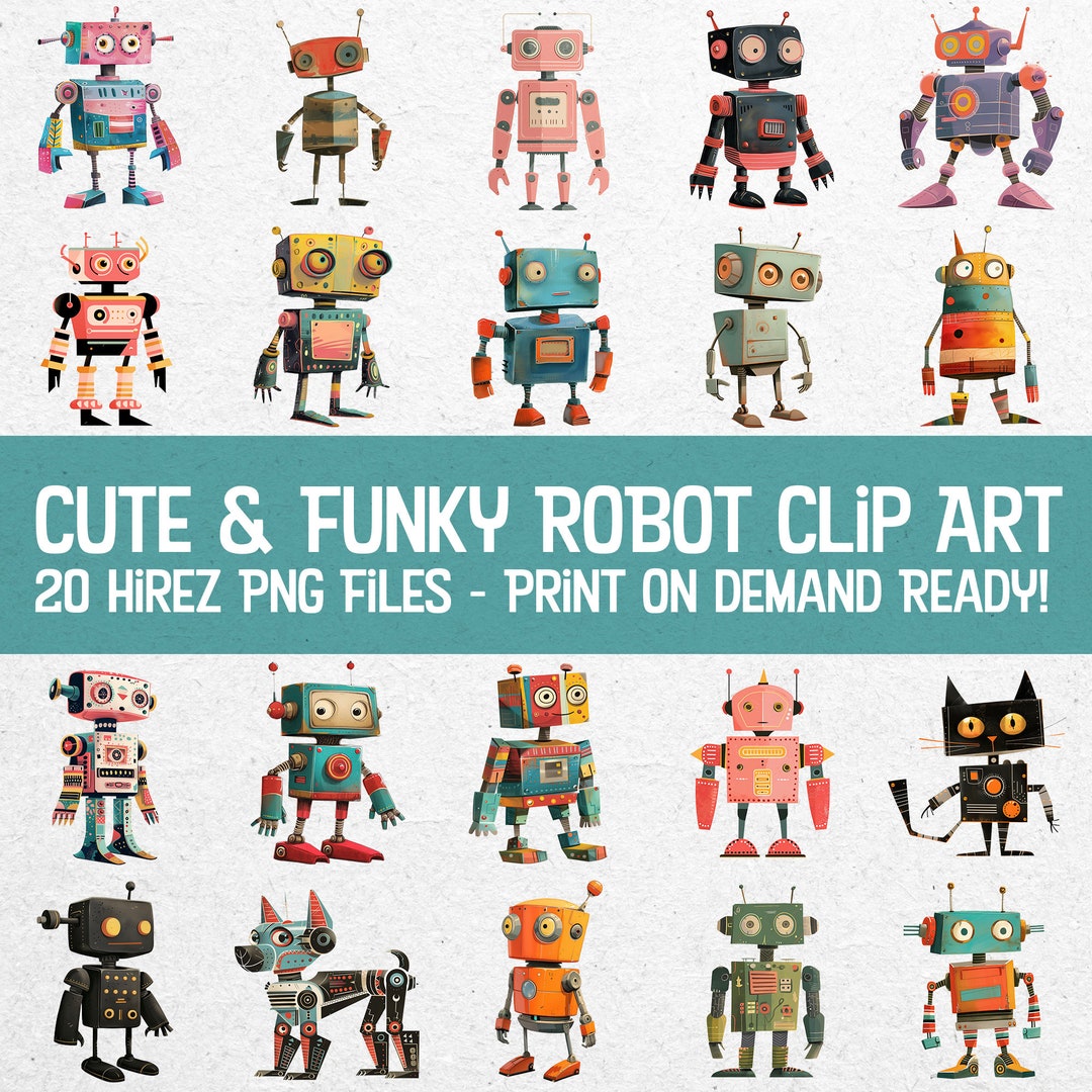20 Cute Robot Clipart Bundle - Perfect for Custom Merch & Crafts ...