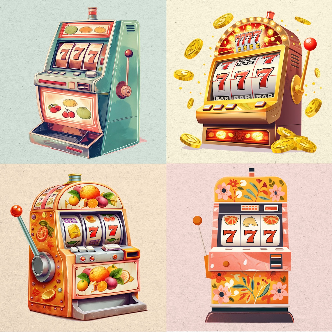 20 Lucky Slot Machine Clip Art Image Bundle - High-quality, Royalty ...