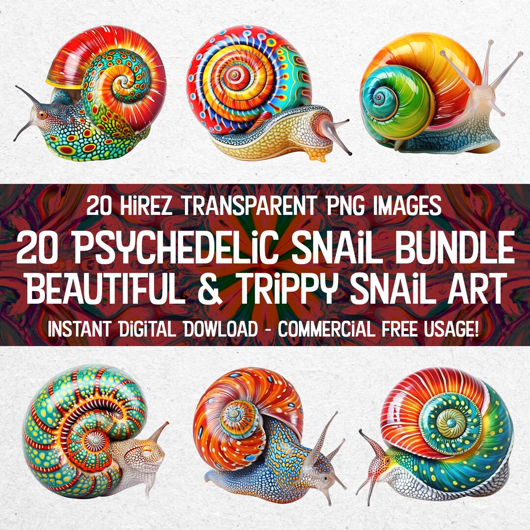 Psychedelic Snail Art - Digital Download PNG Bundle - 20 Trippy Snail ...