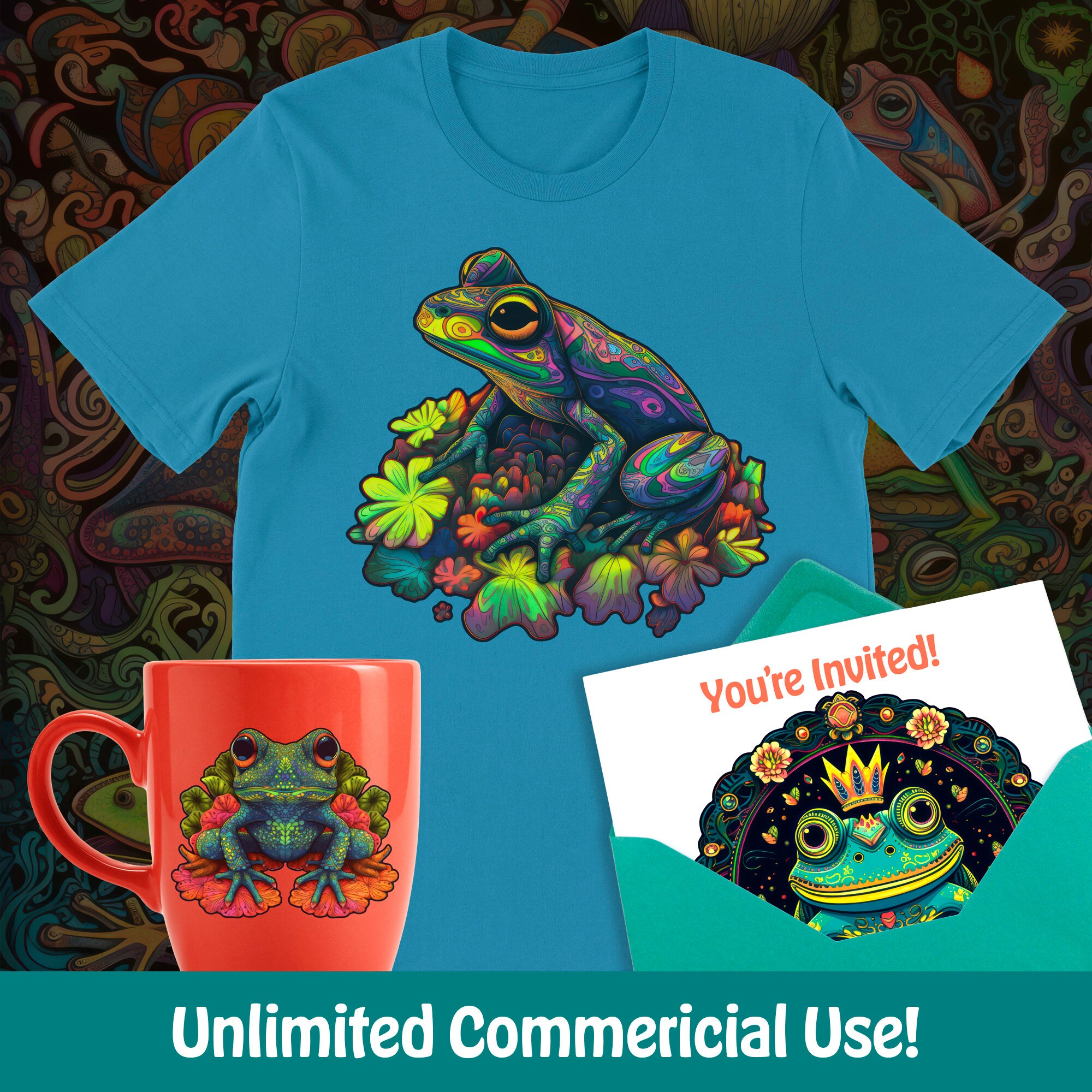 Psychedelic Frog Clipart - 16 Unique Frog Clipart PNG Graphics for Art ...