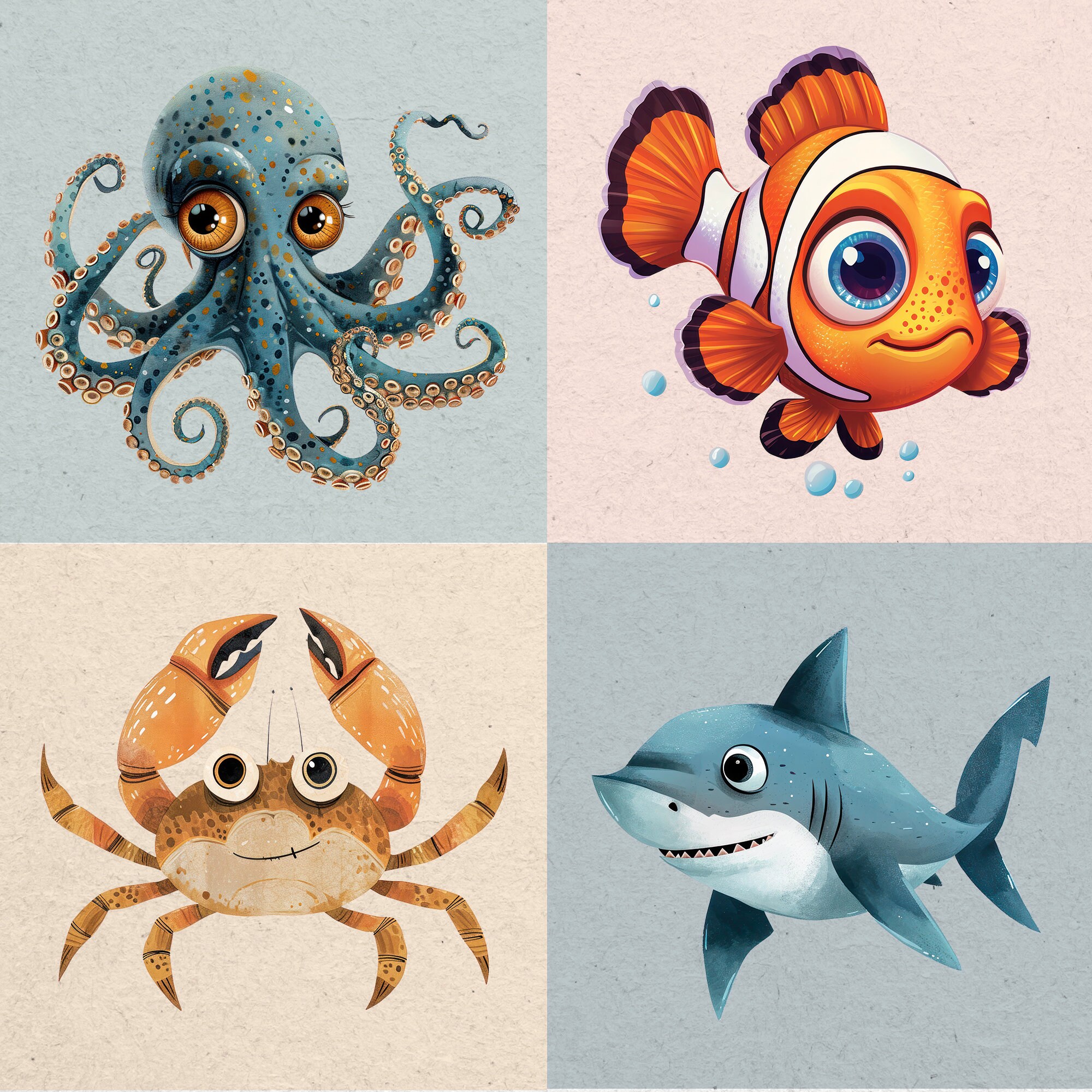 Adorable Ocean Life Bundle - 20 Cute Assorted Sea Creatures PNG Images ...