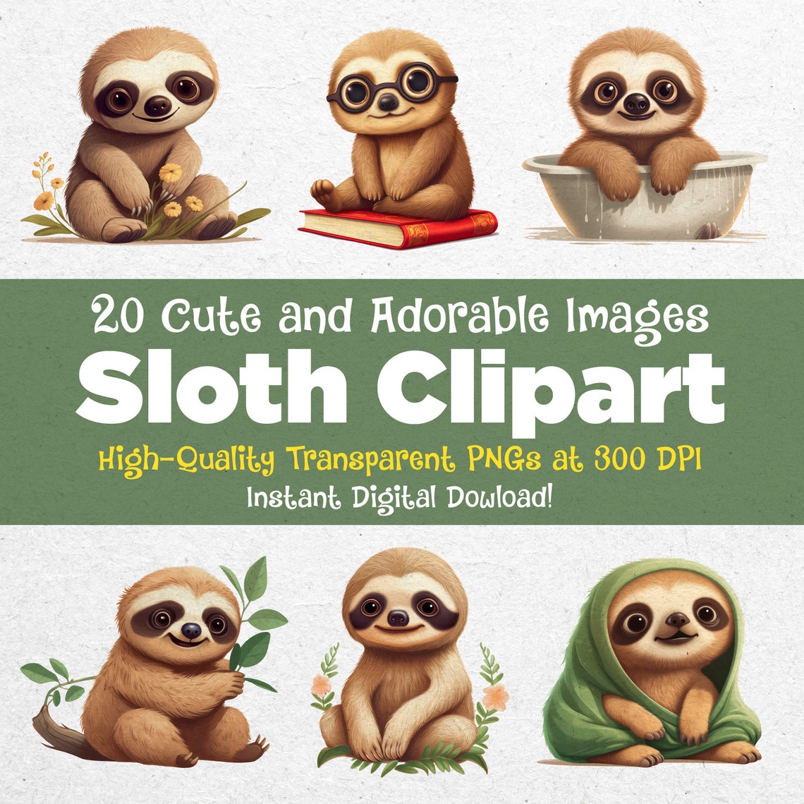 Cute and Adorable Sloth Clipart Bundle 20 High-quality Pngs - Etsy