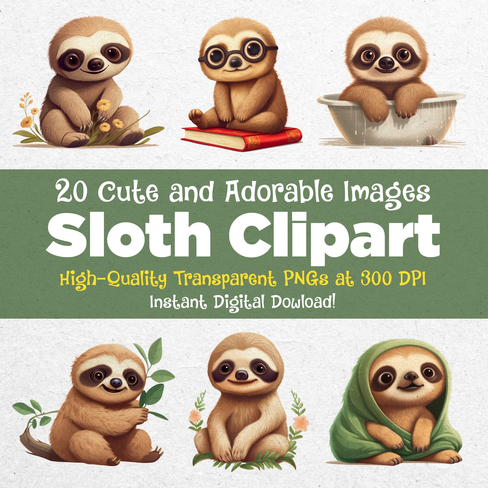 Cute and Adorable Sloth Clipart Bundle 20 High-quality Pngs - Etsy
