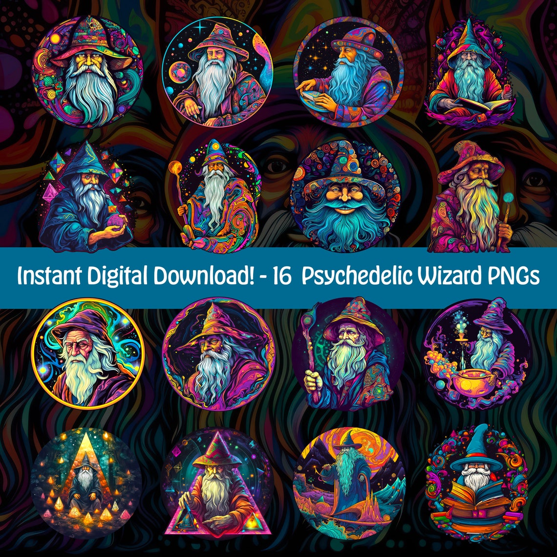 Wizard Clipart Bundle - 16 High-quality Psychedelic Wizard Pngs for ...